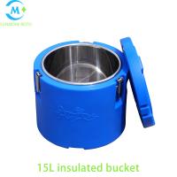 China Custom 15L Food Grade Round Insulated Bucket, Stainless Steel Inner Tank Rotomolded Waterproof Thermal Barrel For Canteen Catering for sale