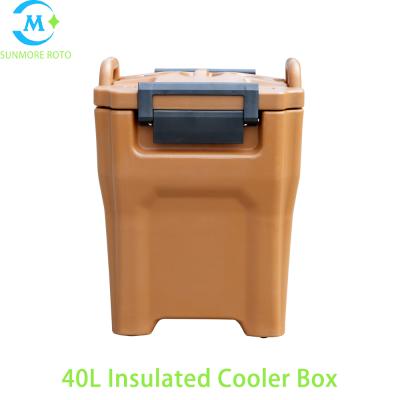 China SUNMORE ROTO Custom 40L Square Rotomolded PE Insulated Cooler Box, Food Grade Thermal Storage Container With Stainless Steel Inner Liner & Side Handles, Support Custom Color And Embossed Pattern Logo for sale