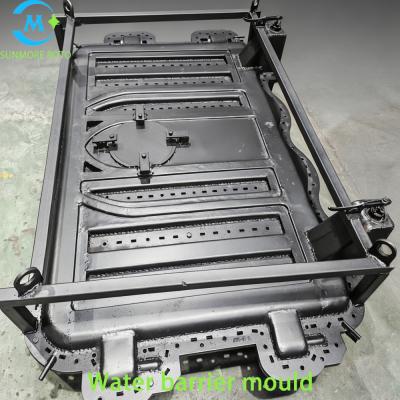 China SUNMORE ROTO Custom Cast Steel Water Barrier Rotomolding Mould, OEM Hollow Plastic Traffic Water Filled Barrier Rotational Mold With Integral Lifting Frame & Multi-Point Quick Clamps for sale