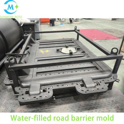 China SUNMORE ROTO OEM Custom Cast Steel Water Filled Road Barrier Rotomolding Mould, Plastic Traffic Isolation Fence Mold With Rectangular Integral Lifting Frame & Full Perimeter Toggle Quick Clamps for sale