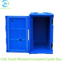 China SUNMORE ROTO OEM 120L Small Wheeled Rotomolded Insulated Cooler Box, Blue Thick PU Foam Heat & Cold Retention Food Transport Cabinet For Catering Canteen Takeaway for sale