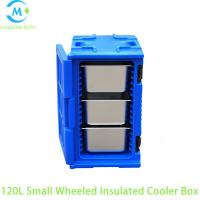 China SUNMORE ROTO OEM 120L Small Wheeled Rotomolded Insulated Cooler Box, Blue Thick PU Foam Heat & Cold Retention Food Transport Cabinet For Catering Canteen Takeaway for sale