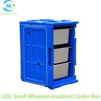 China SUNMORE ROTO OEM 120L Small Wheeled Rotomolded Insulated Cooler Box, Blue Thick PU Foam Heat & Cold Retention Food Transport Cabinet For Catering Canteen Takeaway for sale