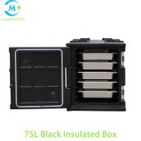 China SUNMORE ROTO OEM 75L Black Handle Type Rotomolded Insulated Box, Thick PU Foam Heat & Cold Preservation GN Pan Food Transport Container For Catering Takeaway Canteen for sale