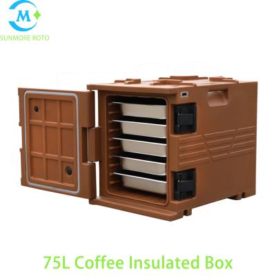 China SUNMORE ROTO OEM 75L Coffee Brown Handle Type Rotomolded Insulated Box, Thick PU Foam Heat & Cold Preservation GN Pan Food Transport Container For Catering Takeaway Canteen for sale