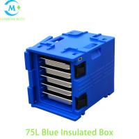 China SUNMORE ROTO OEM 75L Blue Handle Type Rotomolded Insulated Box, Thick PU Foam Heat & Cold Preservation GN Pan Food Transport Container For Catering Takeaway Canteen for sale