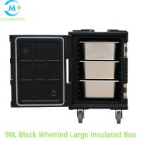 China SUNMORE ROTO OEM 90L Black Wheeled Rotomolded Large Insulated Box, Thick PU Foam Hot & Cold Holding GN Pan Food Transport Cabinet For Central Kitchen Catering Canteen for sale