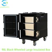 China SUNMORE ROTO OEM 90L Black Wheeled Rotomolded Large Insulated Box, Thick PU Foam Hot & Cold Holding GN Pan Food Transport Cabinet For Central Kitchen Catering Canteen for sale