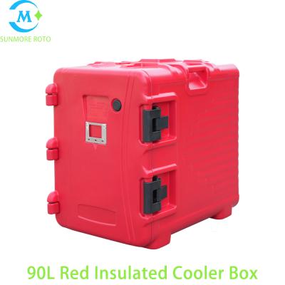 China SUNMORE ROTO OEM 90L Red Handle Type Rotomolded Insulated Box, Thick PU Foam Hot & Cold Holding GN Pan Food Transport Cabinet For Central Kitchen Catering Canteen for sale