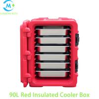 China SUNMORE ROTO OEM 90L Red Handle Type Rotomolded Insulated Box, Thick PU Foam Hot & Cold Holding GN Pan Food Transport Cabinet For Central Kitchen Catering Canteen for sale
