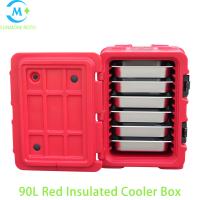 China SUNMORE ROTO OEM 90L Red Handle Type Rotomolded Insulated Box, Thick PU Foam Hot & Cold Holding GN Pan Food Transport Cabinet For Central Kitchen Catering Canteen for sale