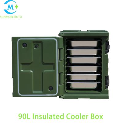 China SUNMORE ROTO OEM 90L Army Green Handle Type Rotomolded Insulated Box, Thick PU Foam Hot & Cold Holding GN Pan Food Transport Cabinet For Central Kitchen Catering Canteen for sale