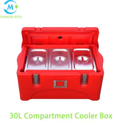 China SUNMORE ROTO 30L Red Rotomolded GN Pan Insulated Food Box, Custom Compartment Portable Thermal Container For Catering Group Meal Delivery for sale