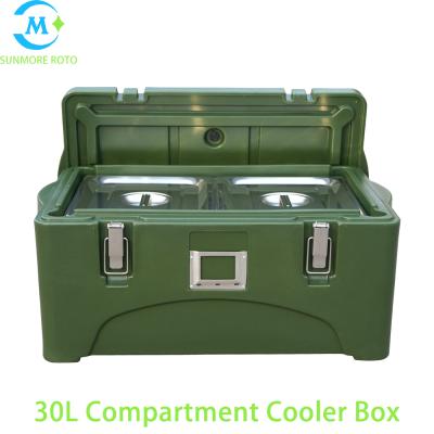 China SUNMORE ROTO 30L Dark Green Rotomolded GN Pan Insulated Food Box, Custom 2 / 3 Compartment Portable Thermal Container For Catering Group Meal Delivery for sale