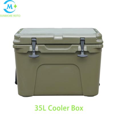China SUNMORE ROTO Custom 35L Rotomolded Insulated Cooler Box, Double Latch Sealed Portable Temperature Retention Container For Outdoor Fishing And Fresh Product Storage for sale