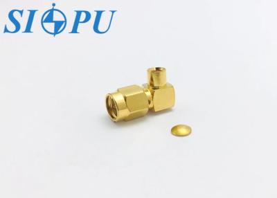 China SMA Male RF Coaxial Connector – Right Angle, Compatible with 086-50 Semi-Rigid Cable, 18GHz for sale