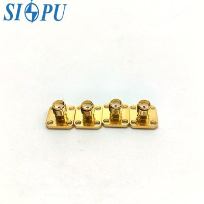 China Robust Brass SMA 4-Hole Flange-Mounted Receptacle Gold-Plated RF Coaxial Connector for Stable Frequency Transmission for sale