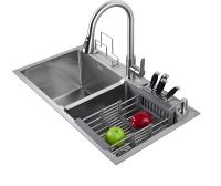 China Topmount Handmade Kitchen Sink 50/50 Double Basin 20 Gauge T-304 Grade for sale