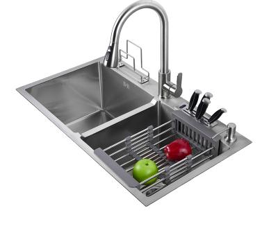 China Topmount Handmade Kitchen Sink 50/50 Double Basin 20 Gauge T-304 Grade for sale
