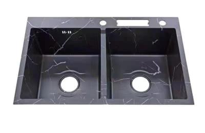 China Marbling Color Equal Basin Handmade Kitchen Sink Stainless Steel for sale