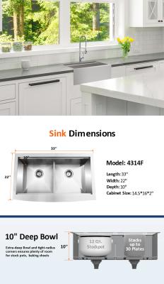 China Large Size 33 Inches Apron Handmade Kitchen Sink For Home Workstation for sale