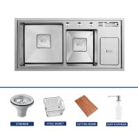 China Equal Basin Style Handmade Stainless Steel Sink With Rear Drain Placement for sale