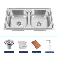 China OEM 780*430 Double Bowl Polished Stainless Steel Sink With Craftsmanship for sale