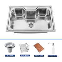 China 9 Inches Deep Top Mount Stainless Steel Sink With One Or Two Holes for sale
