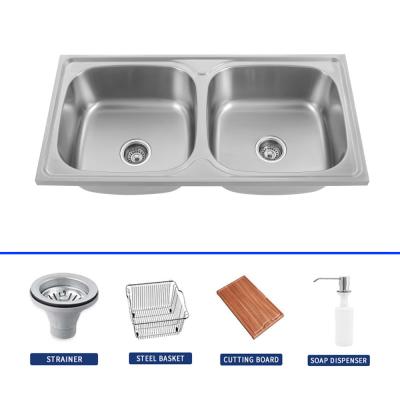 China 780*430 Double Bowl Kitchen Sink Undermount With Faucet for sale