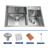 China Satin Finish Handmade Kitchen Sink Double Bowl Heat Resistant For Commercial for sale