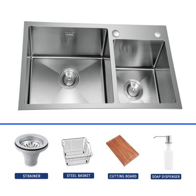 China Satin Finish Handmade Kitchen Sink Double Bowl Heat Resistant For Commercial for sale
