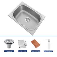 China Stainless Steel Single Sink Square Bowl Design Faucet / Basket / Knife / Board / Stainless Steel Drain for sale