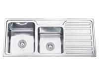 China Gold Finish Stainless Steel Double Bowl Sink 18 Gauge 2 Drains Durable for sale