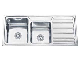 China Gold Finish Stainless Steel Double Bowl Sink 18 Gauge 2 Drains Durable for sale