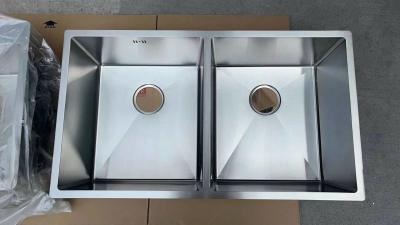 China 16 Gauge Brushed Handmade Kitchen Sink Undermount  With Tap Hole for sale