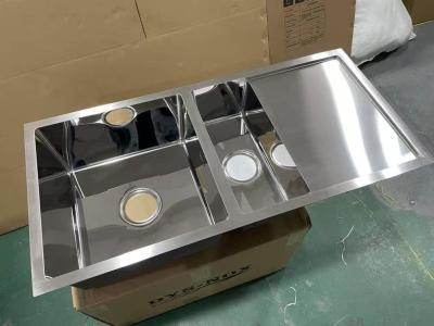 China Double Bowl Workstation Polish Handmade Kitchen Sink With Drainboard for sale
