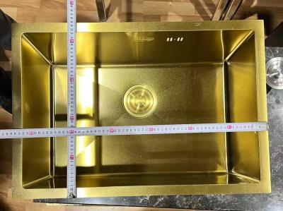 China Customized Square Measure Stainless Steel Single Bowl Sink With Gold Finish for sale