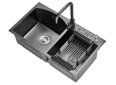China Faucet Included Black Stainless Steel Double Bowl Sink with Black Finish 2 Drains for sale