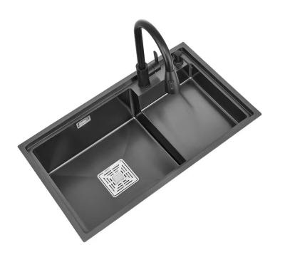 China Black Double-bowl Stainless Steel Basin Included Accessories and Drainer Included for sale