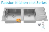 China 12050 Handmade Kitchen Stainless Steel Doubel Bowl Sink With Drainboard for sale