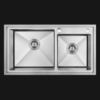 China Topmount Stainless Steel Sink With Double Bowl Drainer Basket / Faucet Included for sale