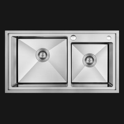 China Topmount Stainless Steel Sink With Double Bowl Drainer Basket / Faucet Included for sale