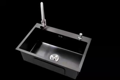 China Acrylic Resin Black Quartz Kitchen Sink With Drainboard 680*460mm for sale