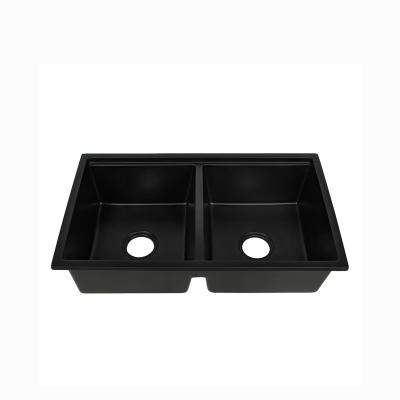 China Black Color 2 Equal Basin Quartz Stone Kitchen Sink 790 X 465mm for sale