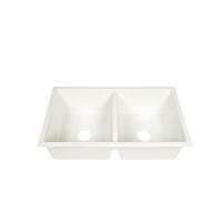 China 210mm Depth Quartz Stone Kitchen Sink White Two Independent Bowls With Different Drains for sale