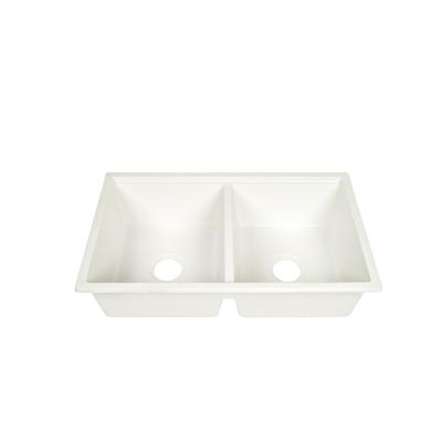 China 210mm Depth Quartz Stone Kitchen Sink White Two Independent Bowls With Different Drains for sale