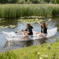 China 2-Person Inflatable PVC Kayak Folding Fishing Boat Thickened Assault Boat Transparent Outdoor Wading Rubber Boat for sale