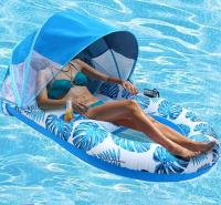 China PVC Inflatable Sunshade Floating Bed Canopy Pool Lounge Chair Detachable Floating Raft Backrest Hollow-Design for Beach Water for sale