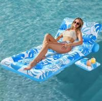 China Cross-border PVC Inflatable Raft Cup Holder Backrest Hollow-Design Floating Bed Tropical Leaf Patterned Beach Water Mattress for sale