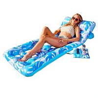 China Cross-border PVC Inflatable Raft Cup Holder Backrest Hollow-Design Floating Bed Tropical Leaf Patterned Beach Water Mattress for sale